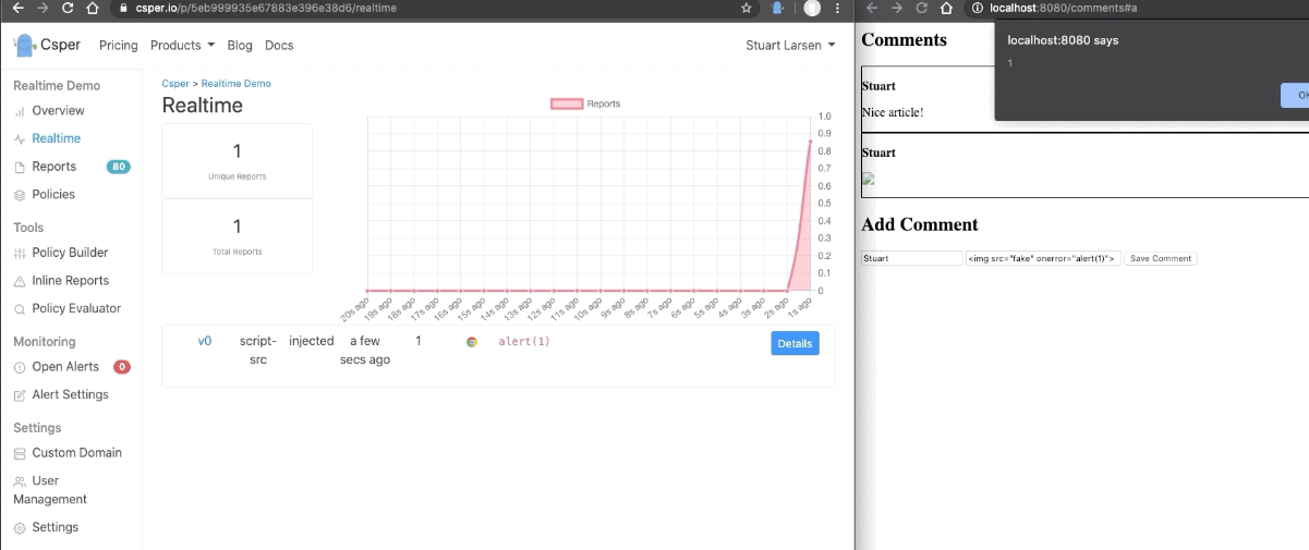 Realtime XSS Detection using Content Security Policy